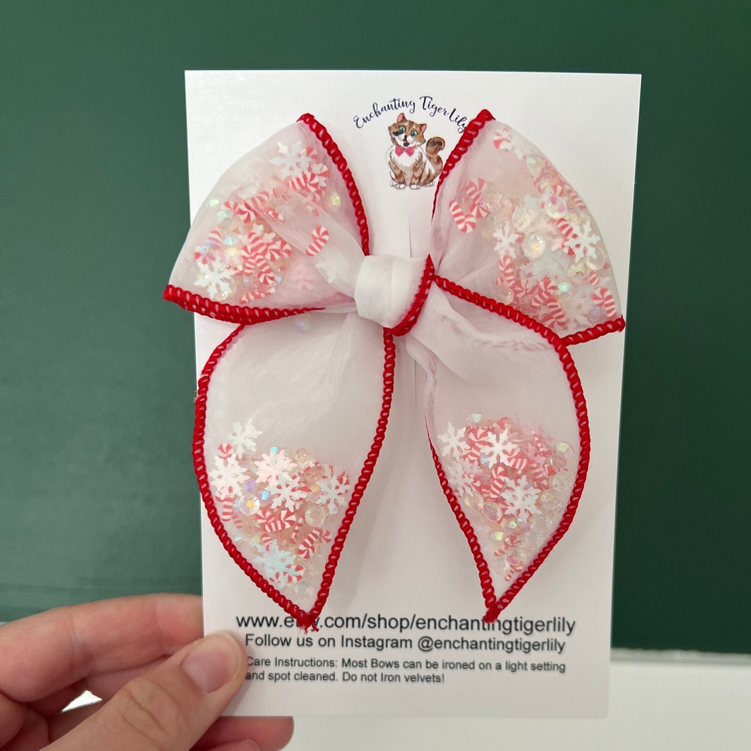 Christmas Shaker Bow, Candy Cane Shaker Hair Bows, Christmas Hair Bows ...