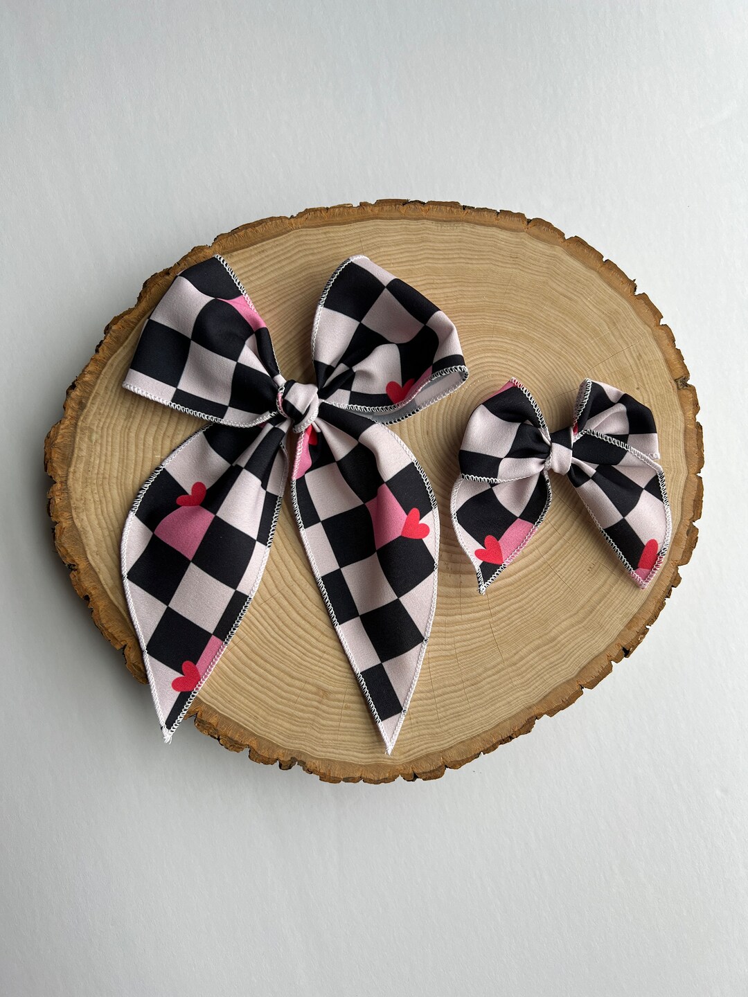 Black and White Checkered Hair Bow, Heart Checkered Bow, Valentine's ...