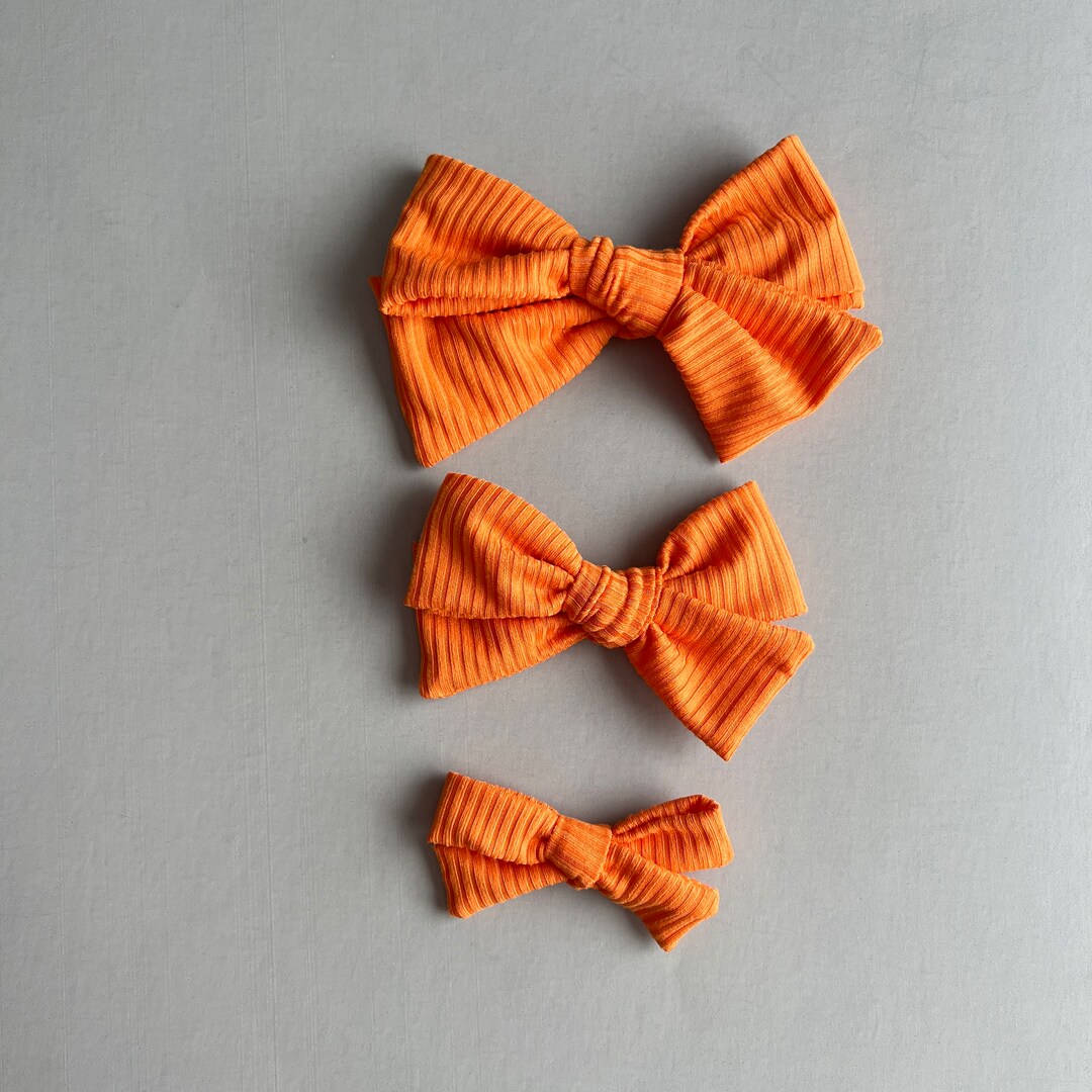 Bright Orange Ribbed Hair Bow, Rib Knit Bows, School Girl Bows, Baby ...