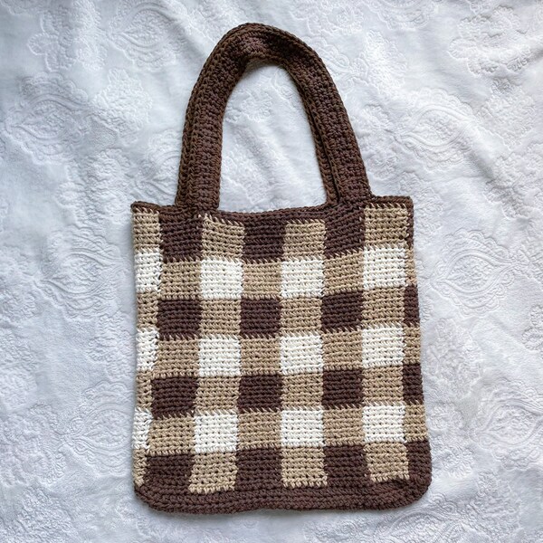 Crochet Gingham Tote Bag - Etsy
