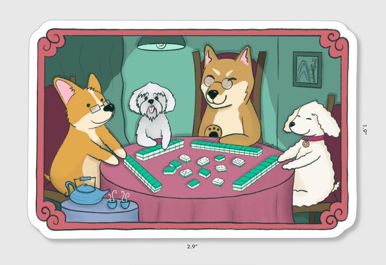 Dogs Playing Mahjong Vinyl Sticker - Etsy