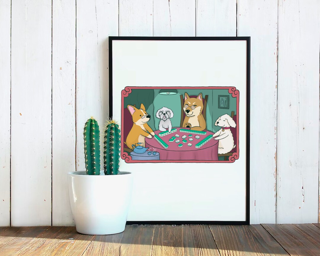 Dogs Playing Mahjong Digital Print - Etsy