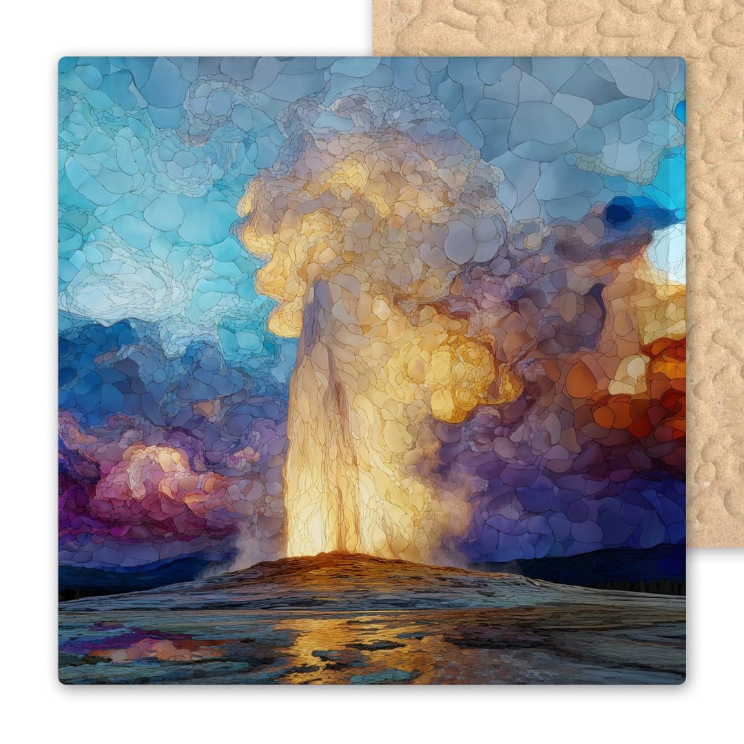 Yellowstone Old Faithful Geyser Ceramic Tile Wall Art: National Park ...