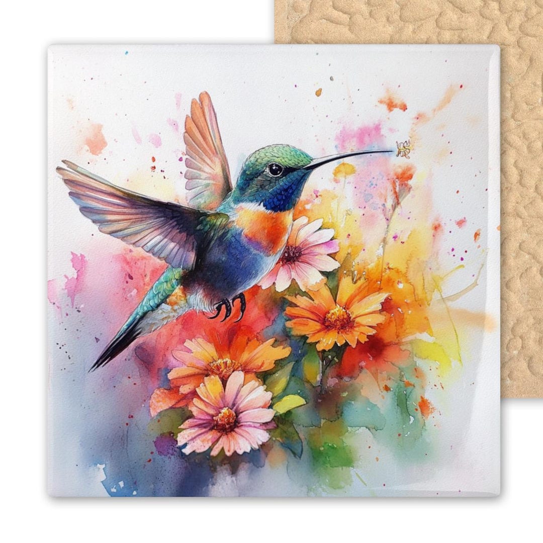 Hummingbird Ceramic Tile Art: Watercolor Floral Wall Decor - Etsy