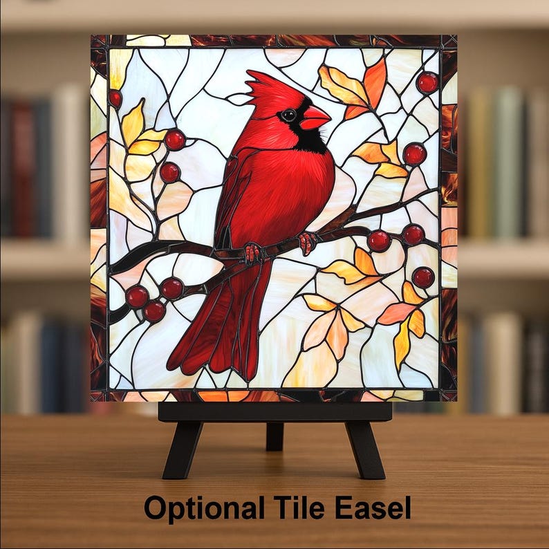 Handcrafted Cardinal Ceramic Tile: Stained Glass Inspired Wall Art for ...