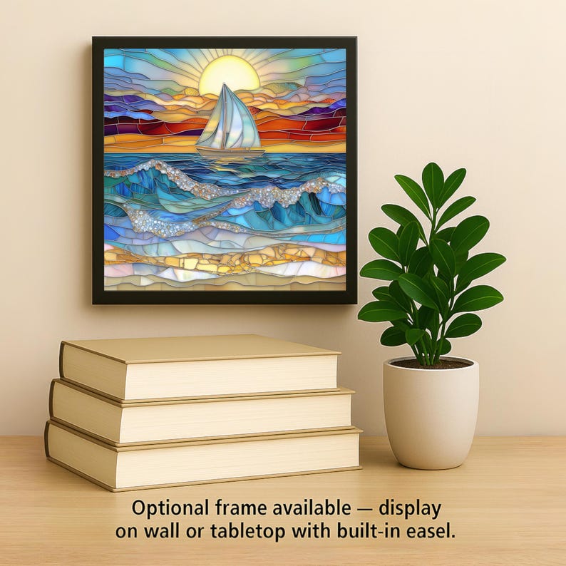 Sailboat Sunset Wall Art Ceramic Tile Stained Glass Style Coastal ...