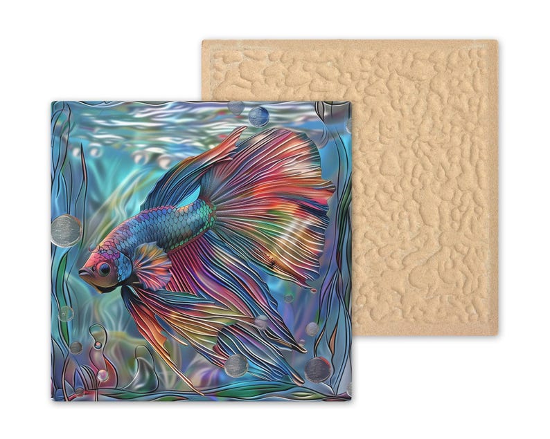 Handcrafted Betta Fish Ceramic Tile Art - Colorful Aquatic Wall Decor ...