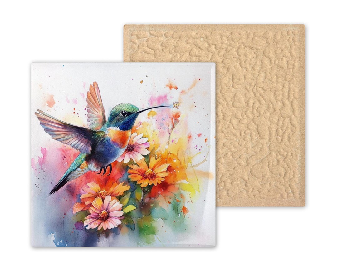 Hummingbird Tile Art - Figurative Hummingbird Art Inspired Watercolor ...