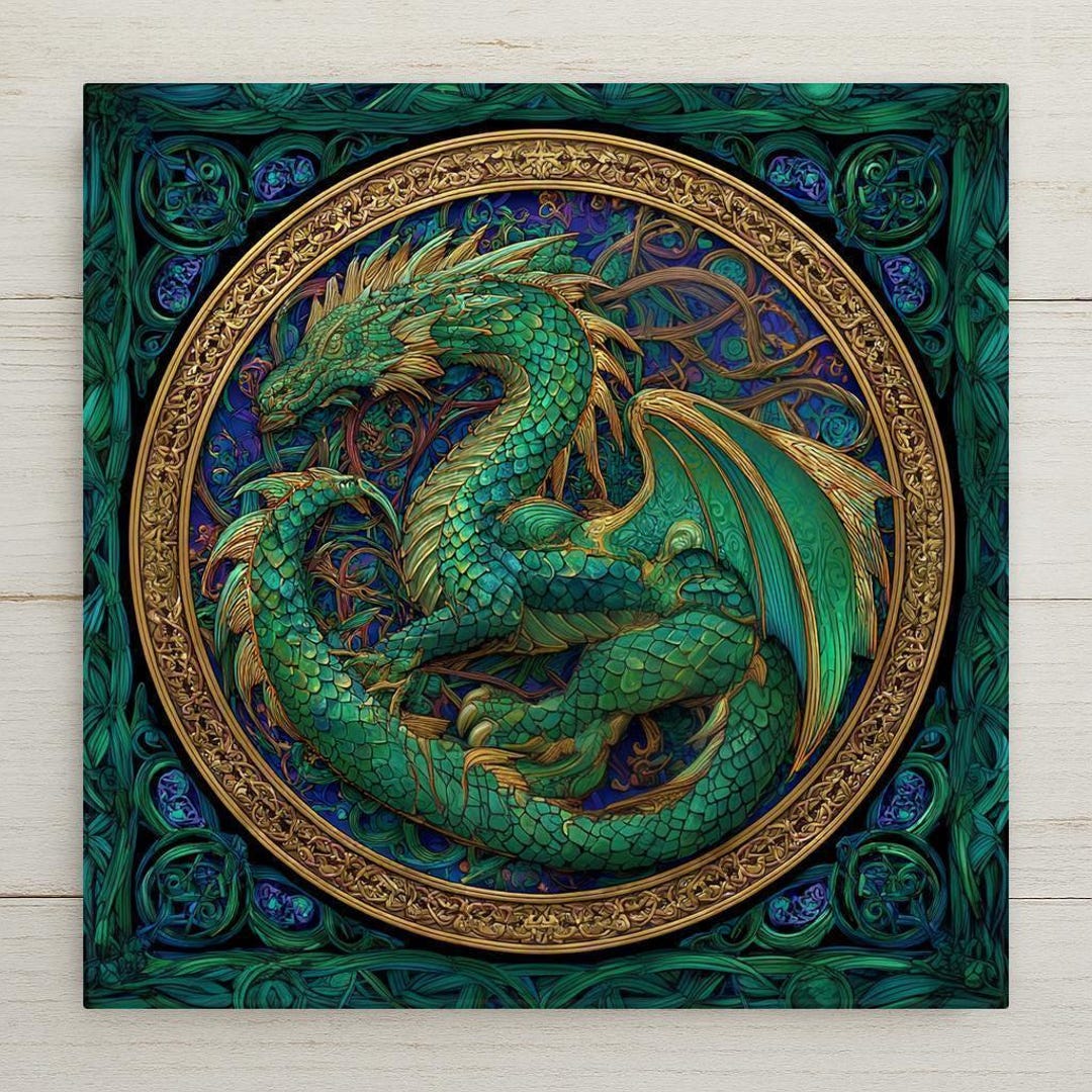 Celtic Dragon Wall Art Ceramic Tile Stained Glass Style Fantasy ...