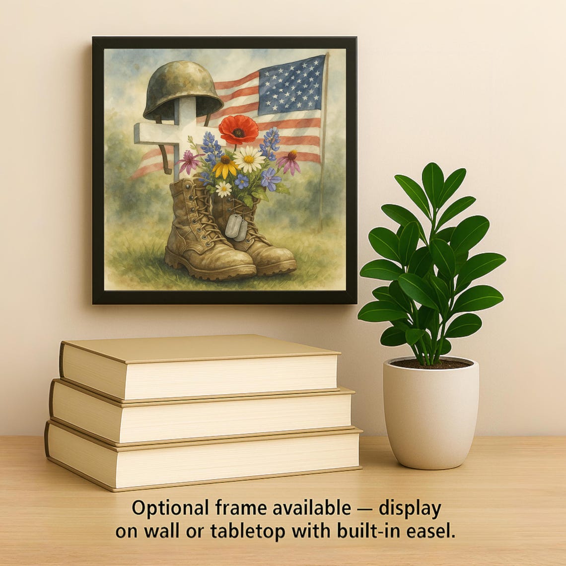Patriotic Military Memorial Ceramic Tile: Flag, Boots & Cross Wall Art ...