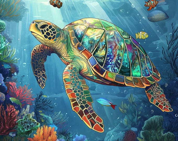 Vintage Handcrafted Sea Turtle Ceramic Tile With Wooden Frame – Vibrant ...