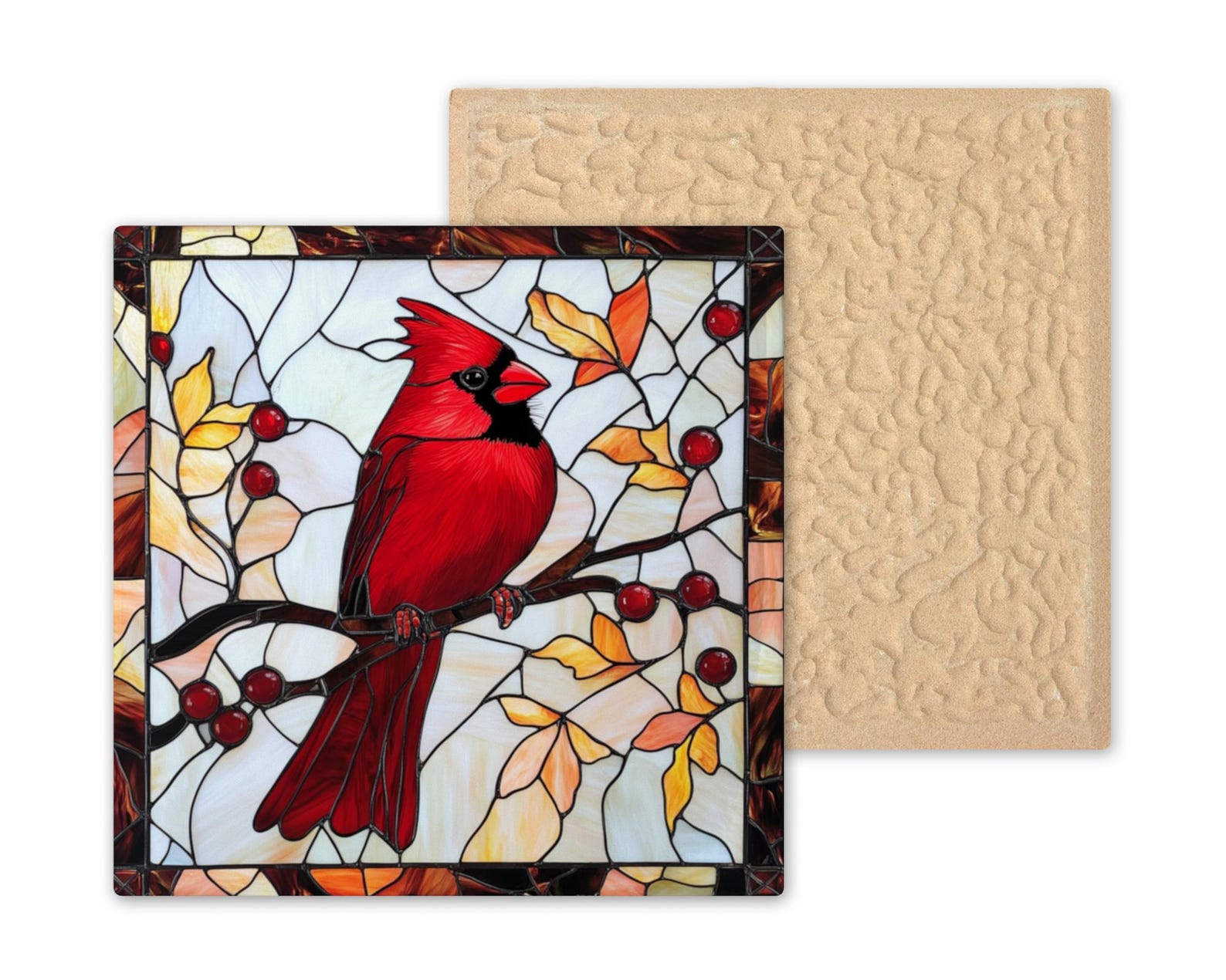 Handcrafted Cardinal Ceramic Tile: Stained Glass Inspired Wall Art for ...
