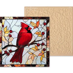 Handcrafted Cardinal Ceramic Tile: Stained Glass Inspired Wall Art for ...