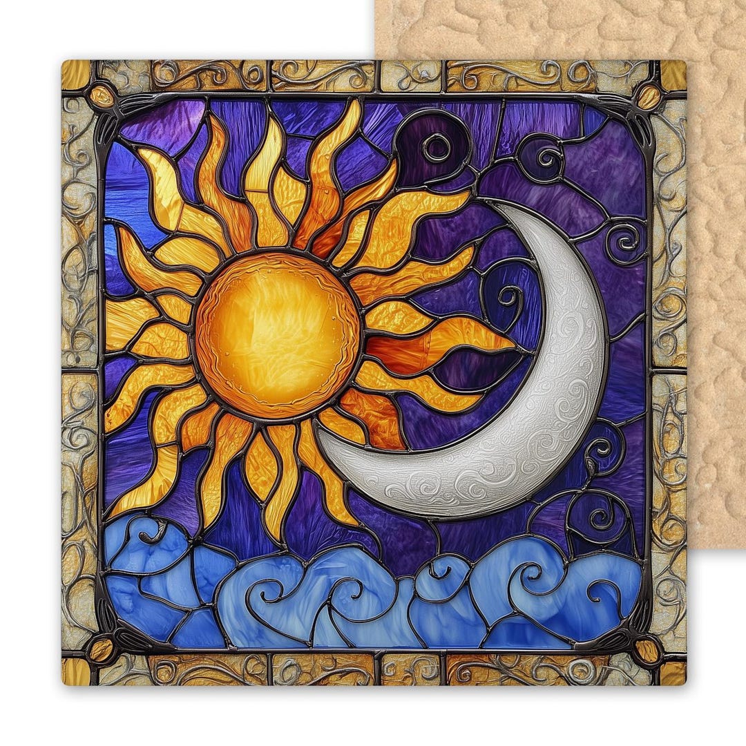 Vibrant Celestial Ceramic Tile Art: Handmade Sun and Moon Wall Decor ...