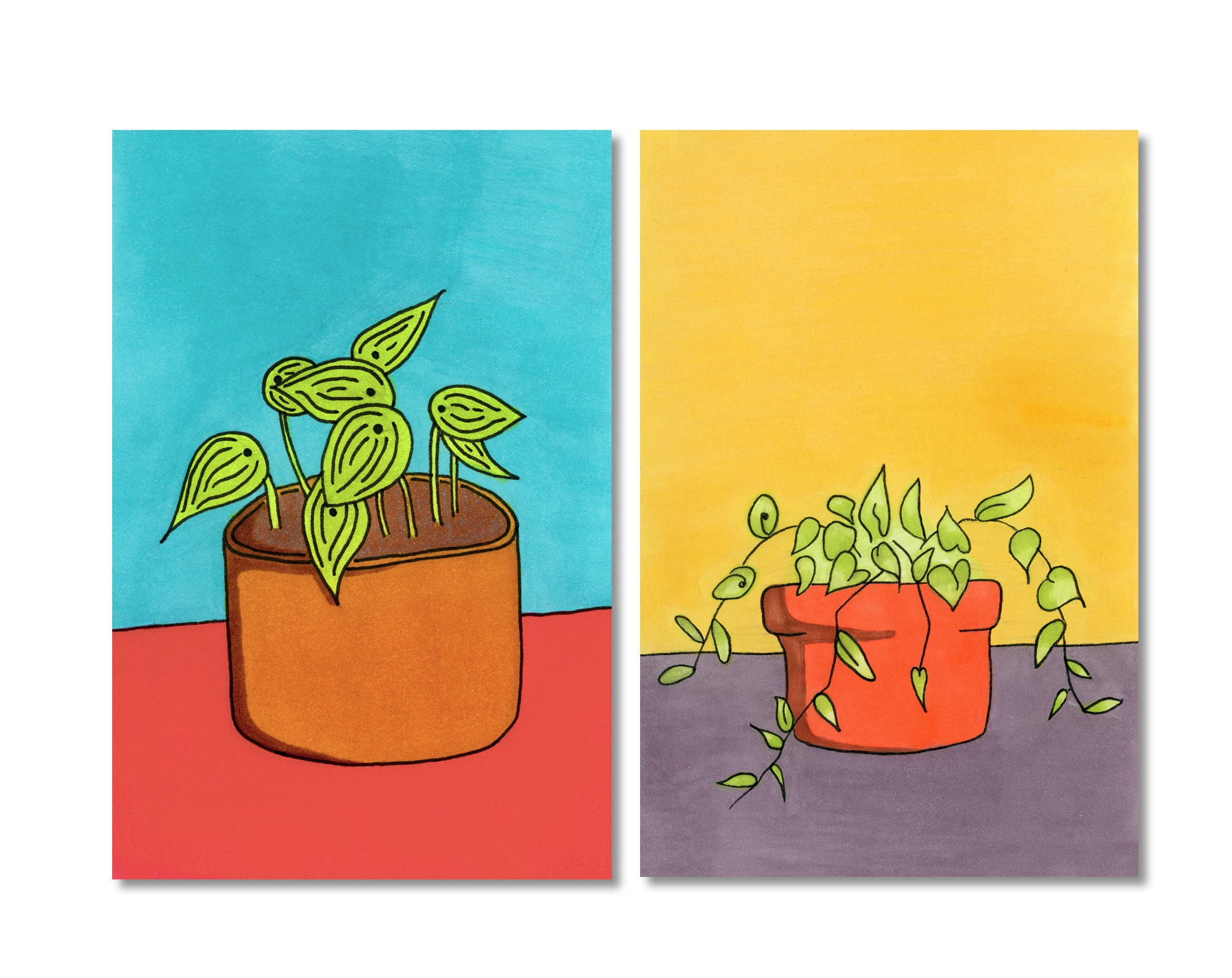 Plant cards Set with 2 postcards | Etsy