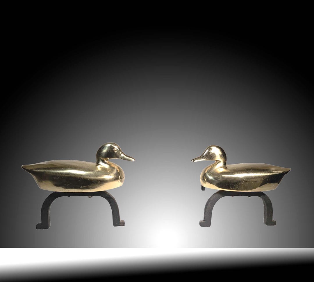 Pair of Vintage American Brass Duck Fireplace Andirons - Etsy