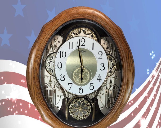 Rhythm Small World Oak Frame Magic Motion Clock - Patriotic Melodies ...