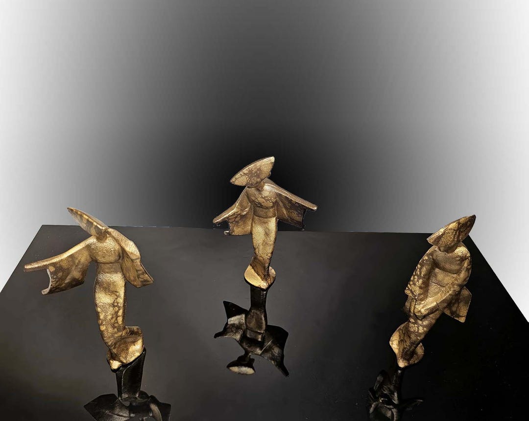 Cast Iron Japanese Geisha Sculptures: Gold Patina, Set of Three - Etsy