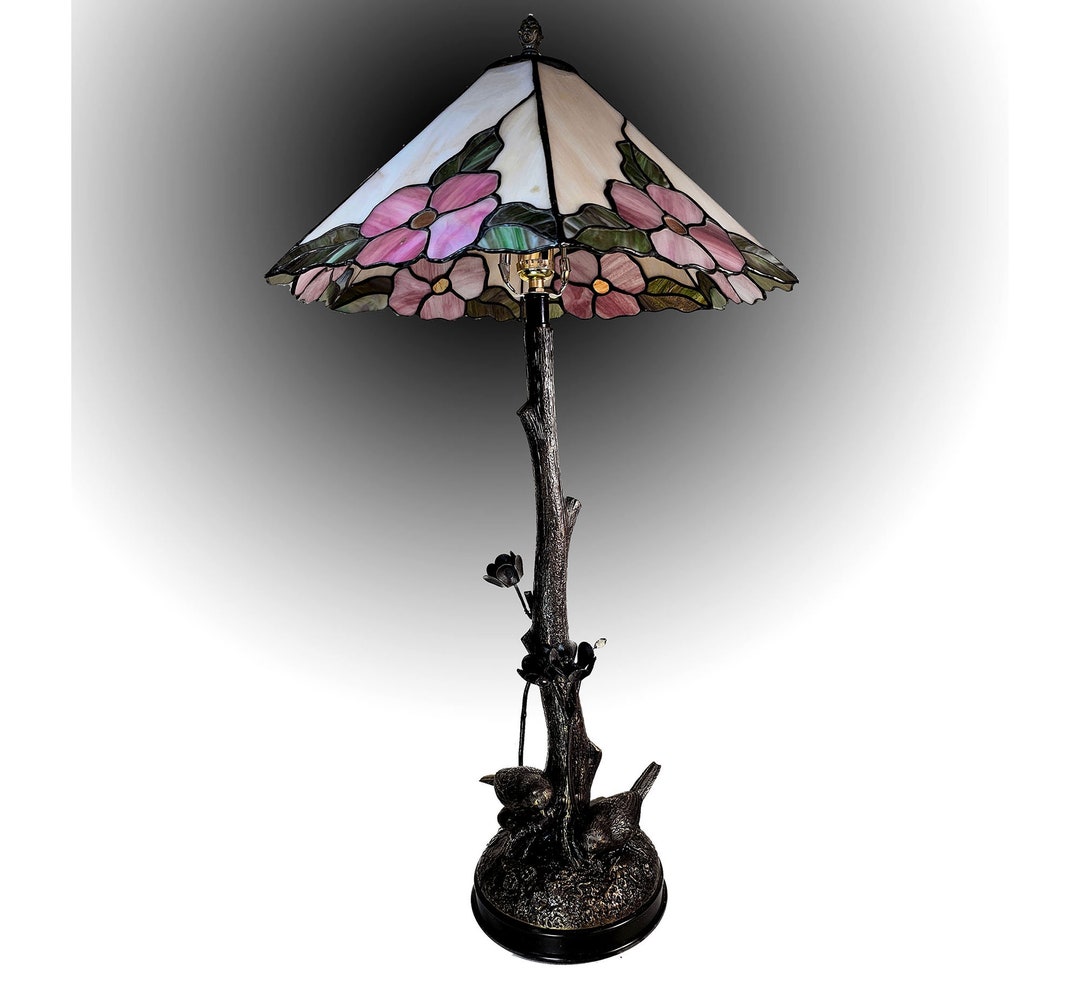 Beautiful Tall 34" Metal Tree Base Lamp With Stained Glass Shade - Etsy