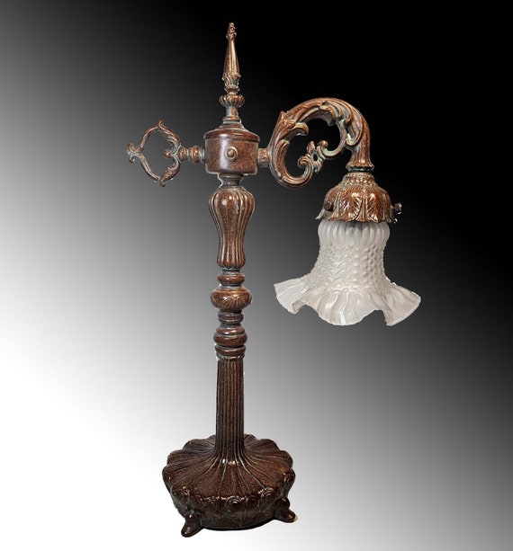 Vintage Bridge Arm Brass Table Lamps Stylish Mid Century Modern Table