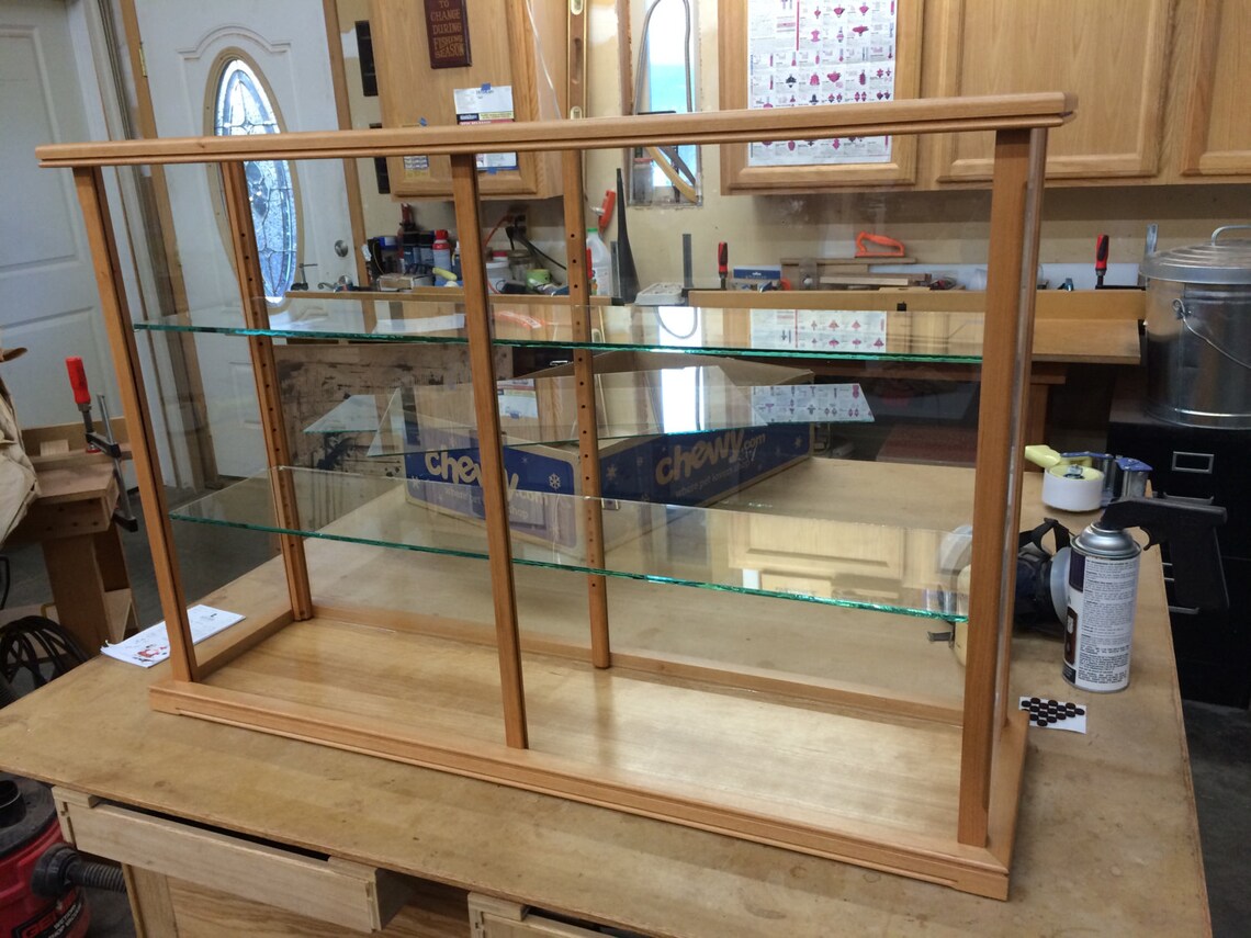 Wood and Glass Display Case for Models, Crystal, Figurines - Cherry ...