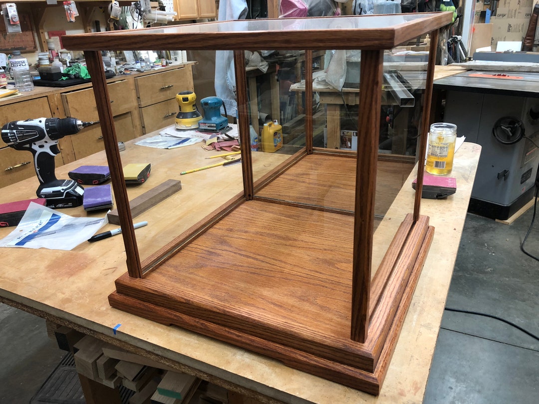 Wood and Glass Display Case & Base - Removeable Top - Red Oak With ...