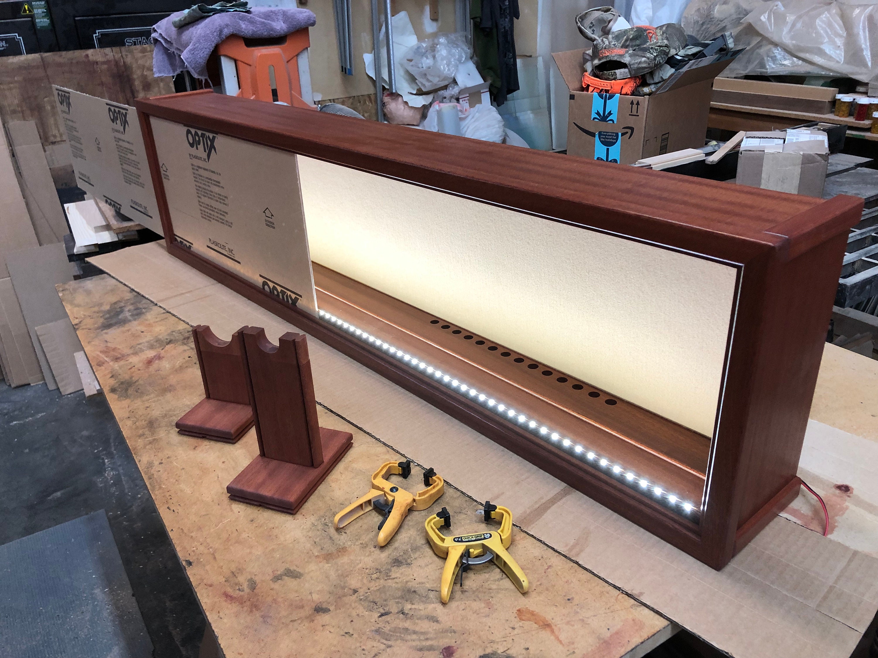 Wood and Glass Hanging Case With Stands for Model Ships,swords,spears ...