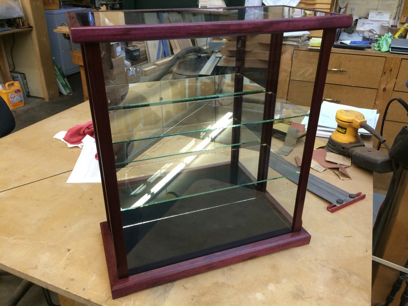 Wood&glass Display Case for Models, Crystal Figurines - Purple Heart ...