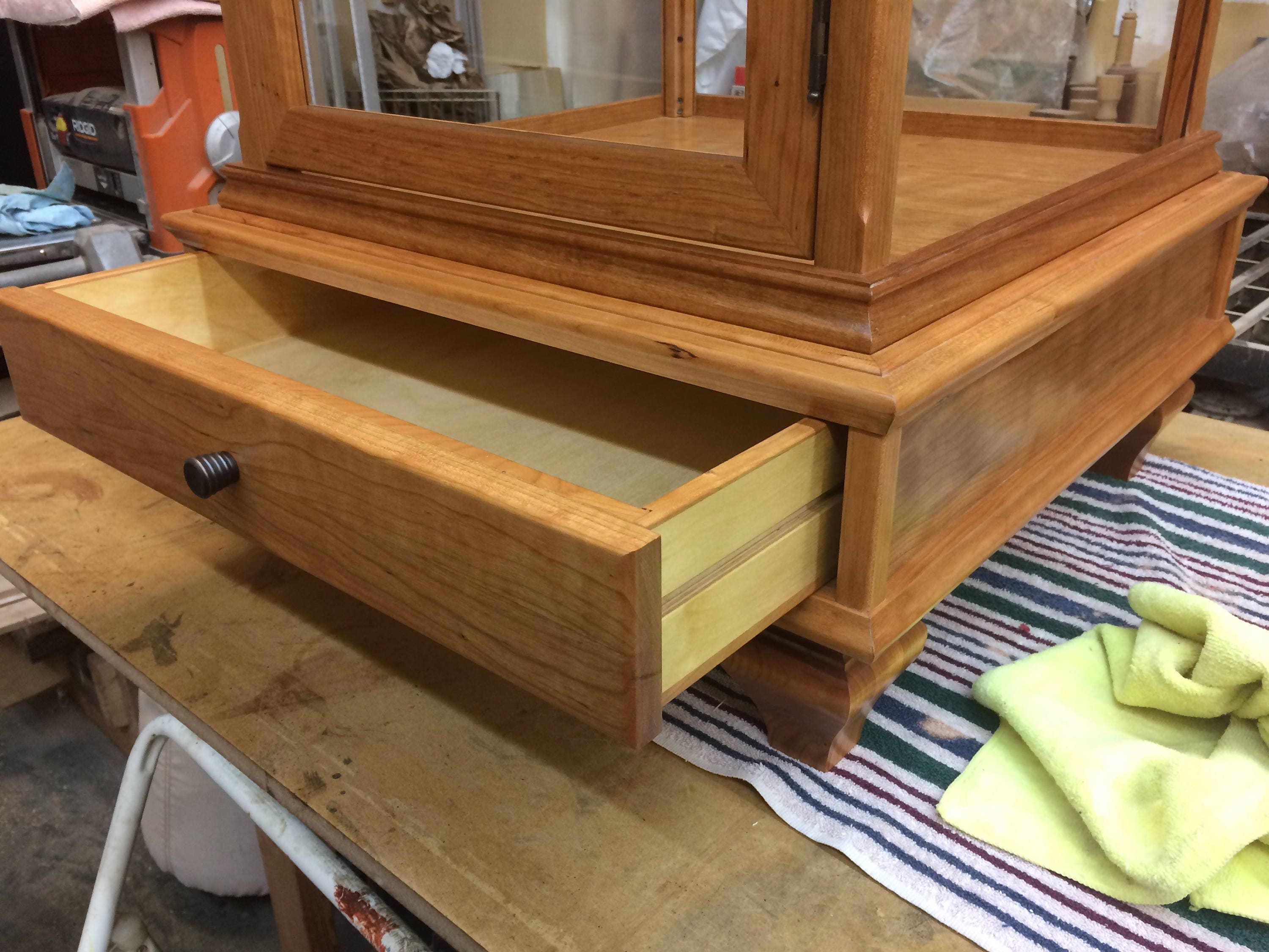Wood and Glass Display Cases With Feet and Drawer ( Matching Set of Two ...