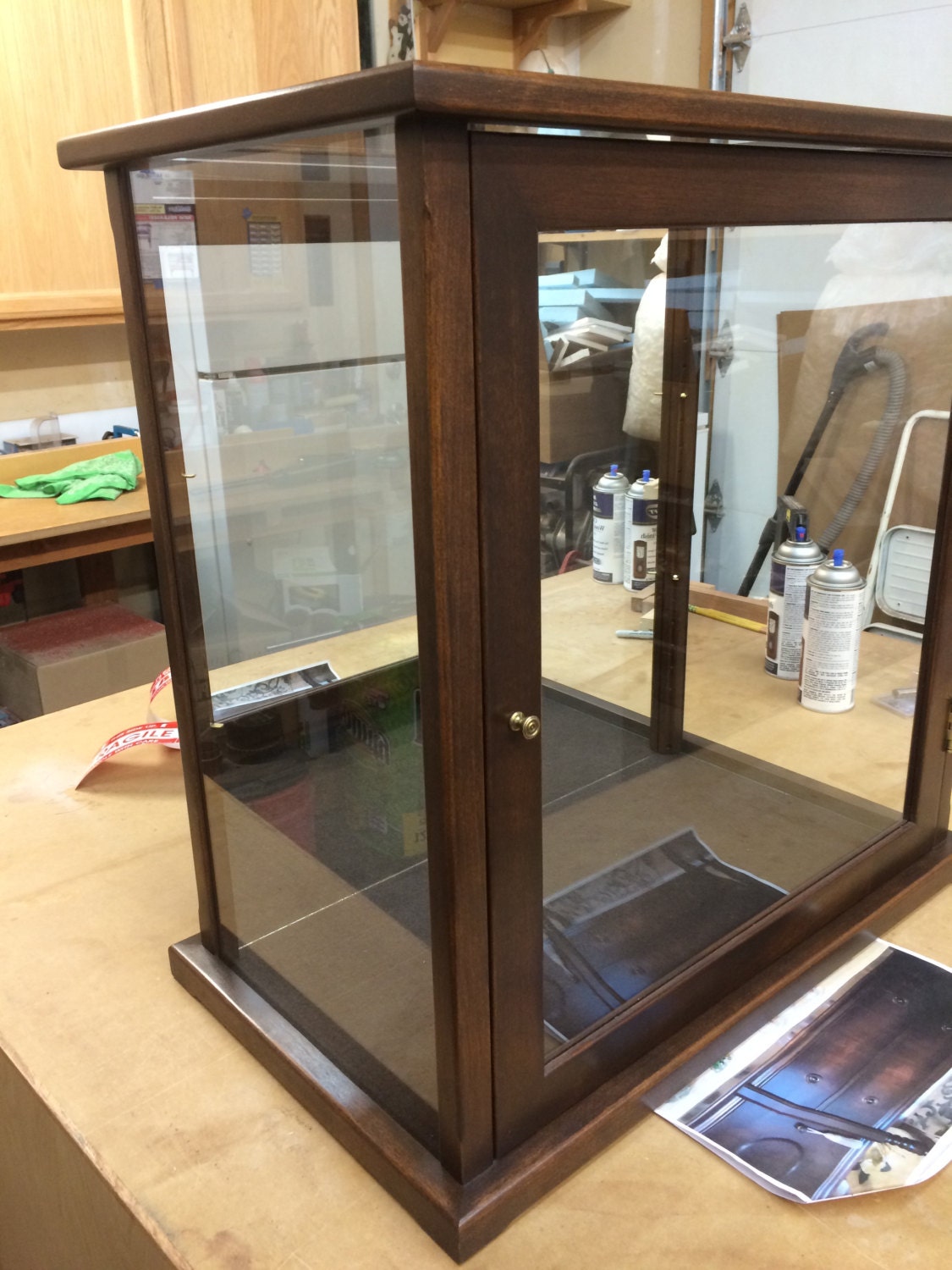 Wood and Glass Display Case for Collectables - Antiqued Alder -oak ...