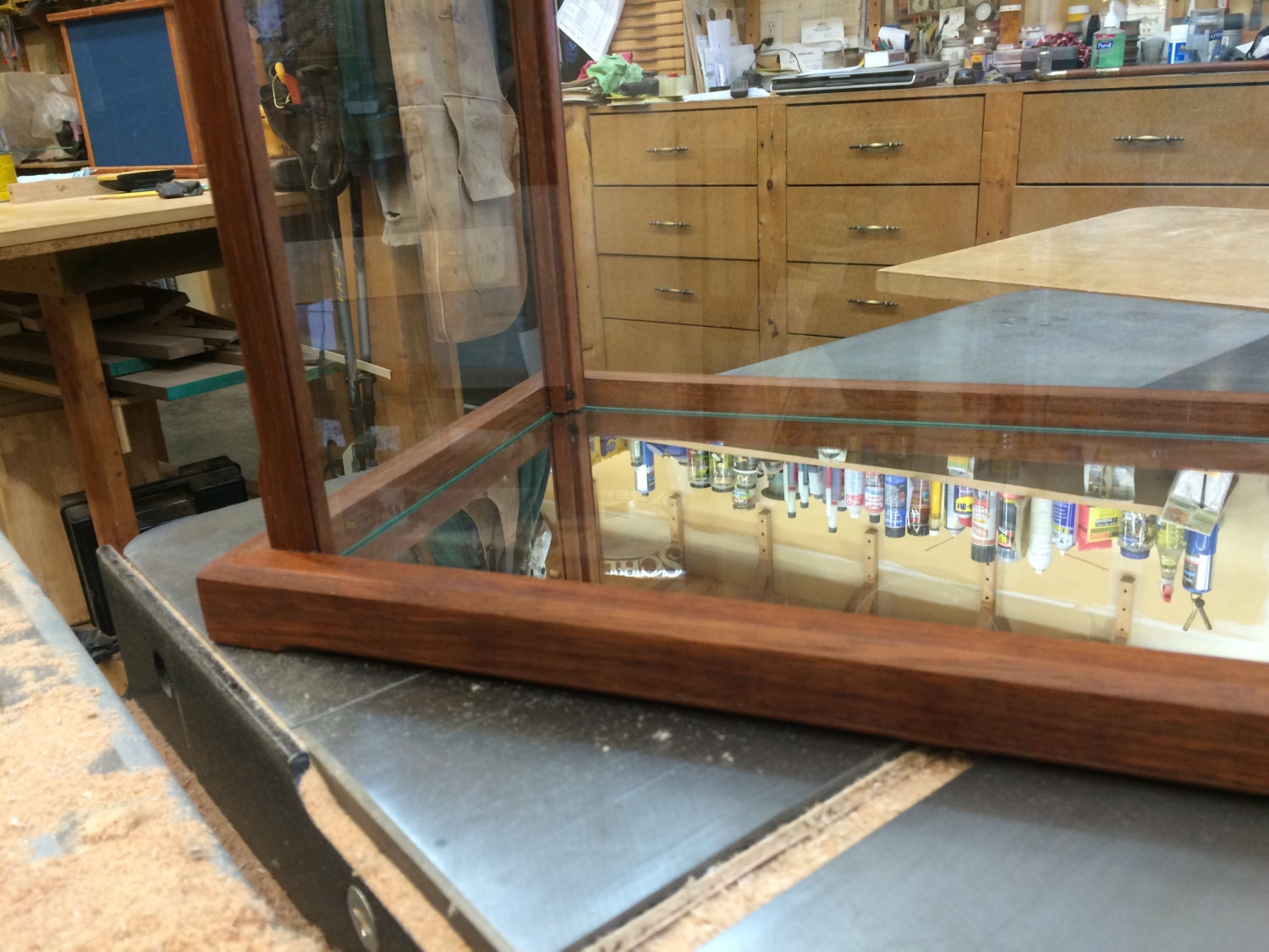 Wood / Glass Display Case for Collectables Asian Merbau /w Mirrored ...
