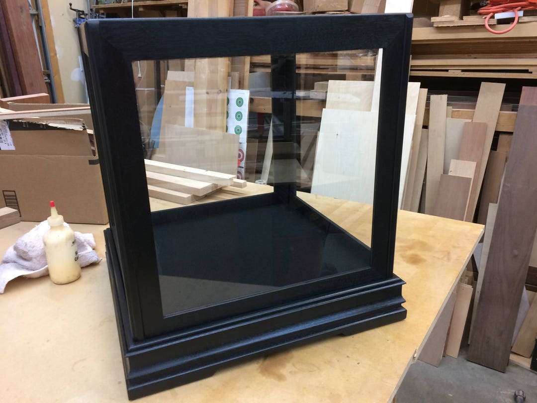 Wood and Glass Display Case & Base - Removeable Top - Semi Gloss Black ...