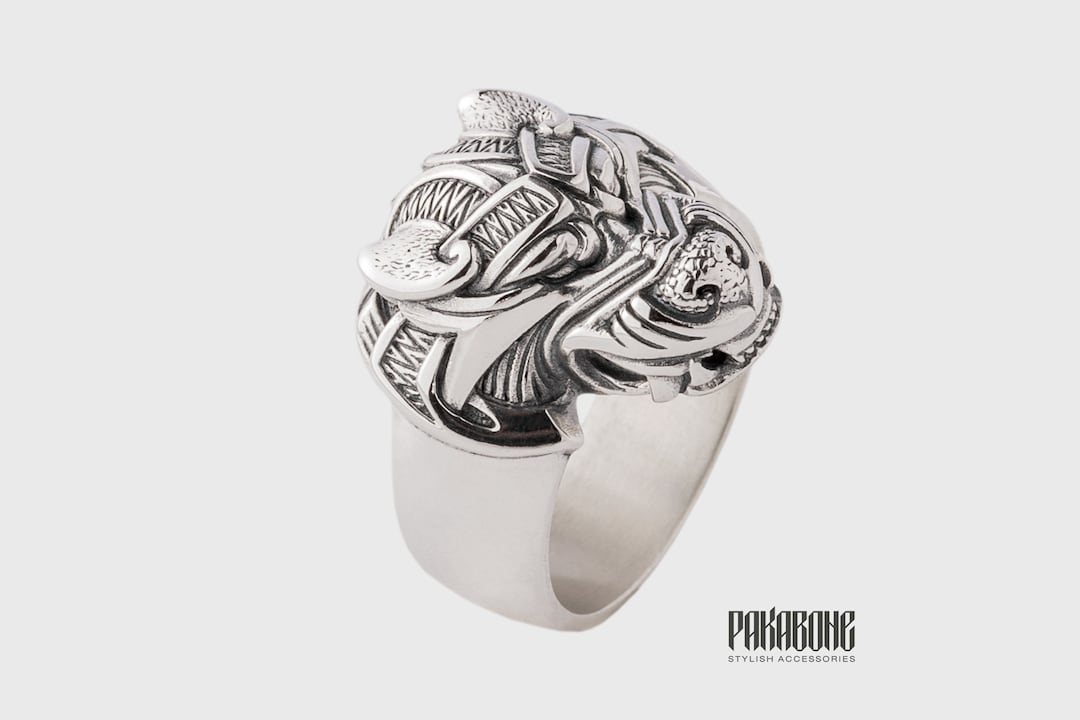 Viking Ring With Wolf Fenrir - Norse Ring Magic Stave - Norse Style ...