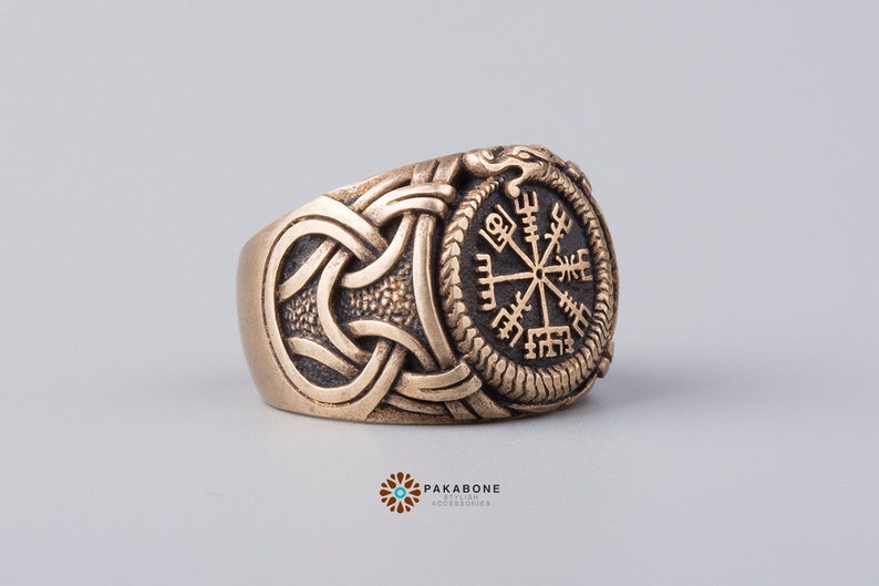 Viking Ring Vegvisir Norse ring with Jormungandr Norse | Etsy