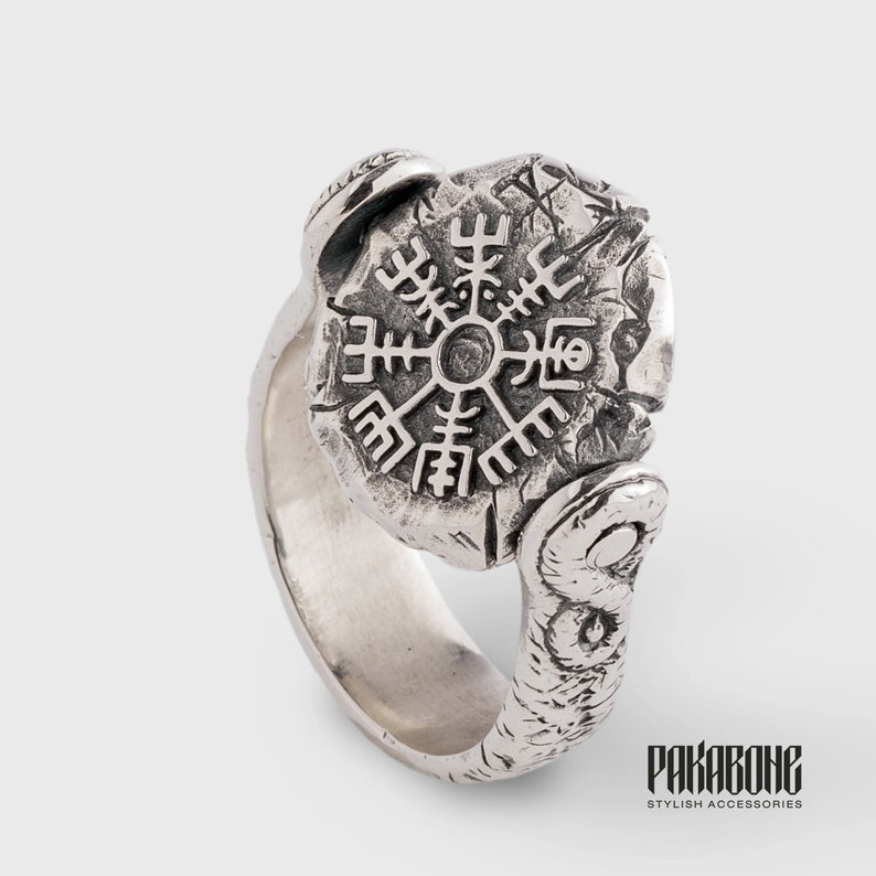 Viking Ring Double Sided With Icelandic Magical Staves Vegvisir and ...