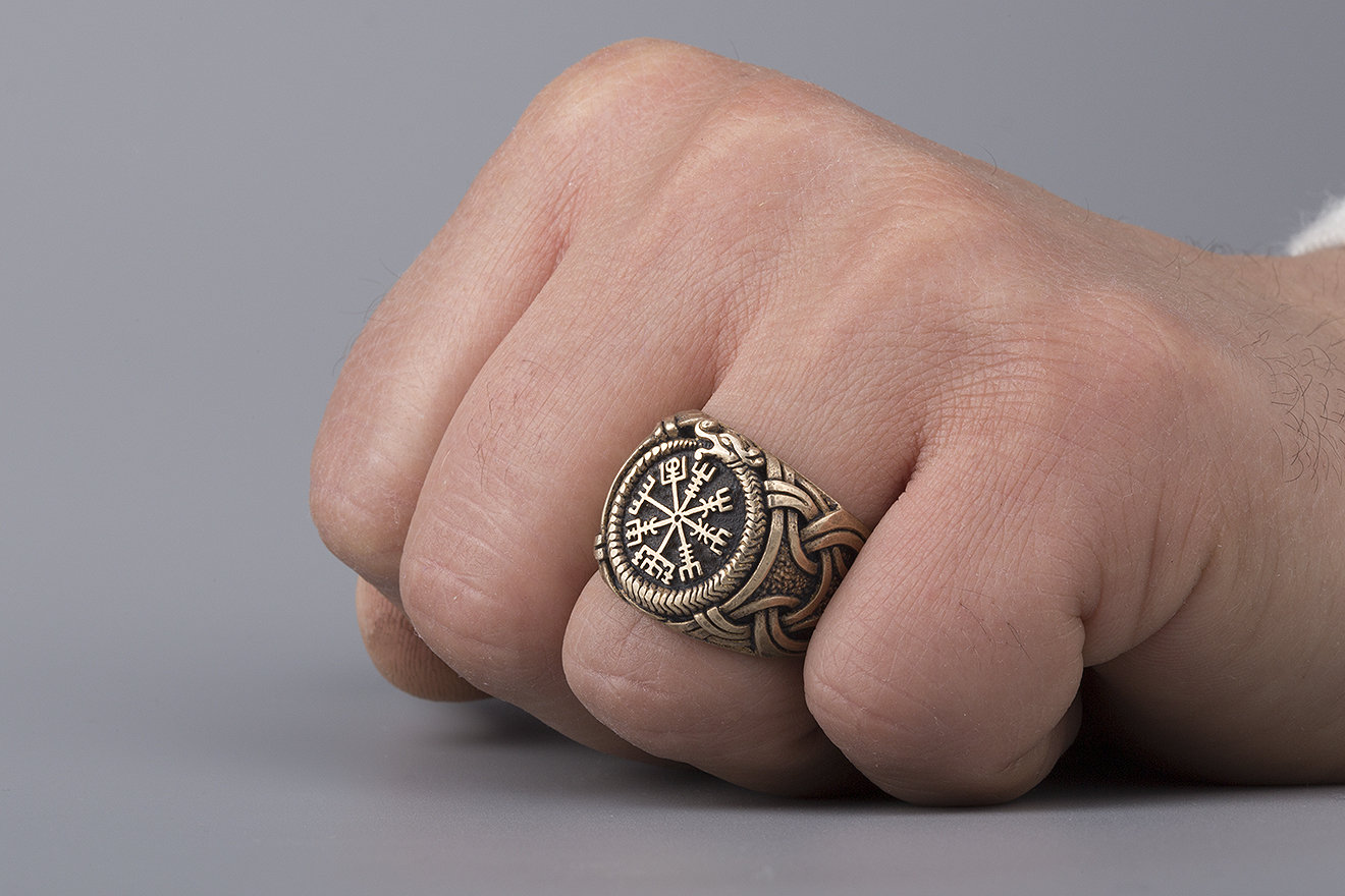 Viking Ring Vegvisir Norse ring with Jormungandr Norse | Etsy