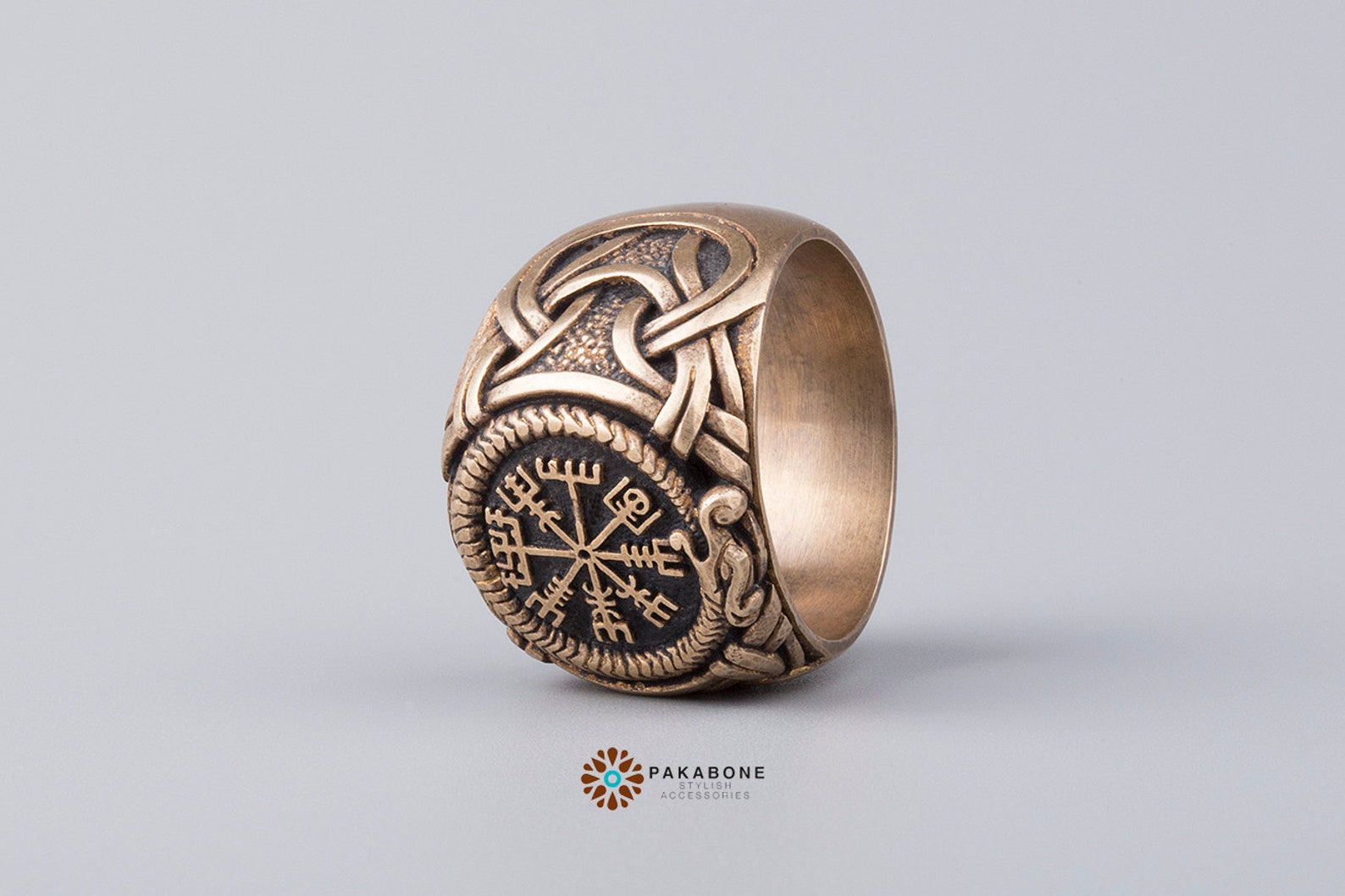 Viking Ring Vegvisir Norse Ring With Jormungandr Norse - Etsy