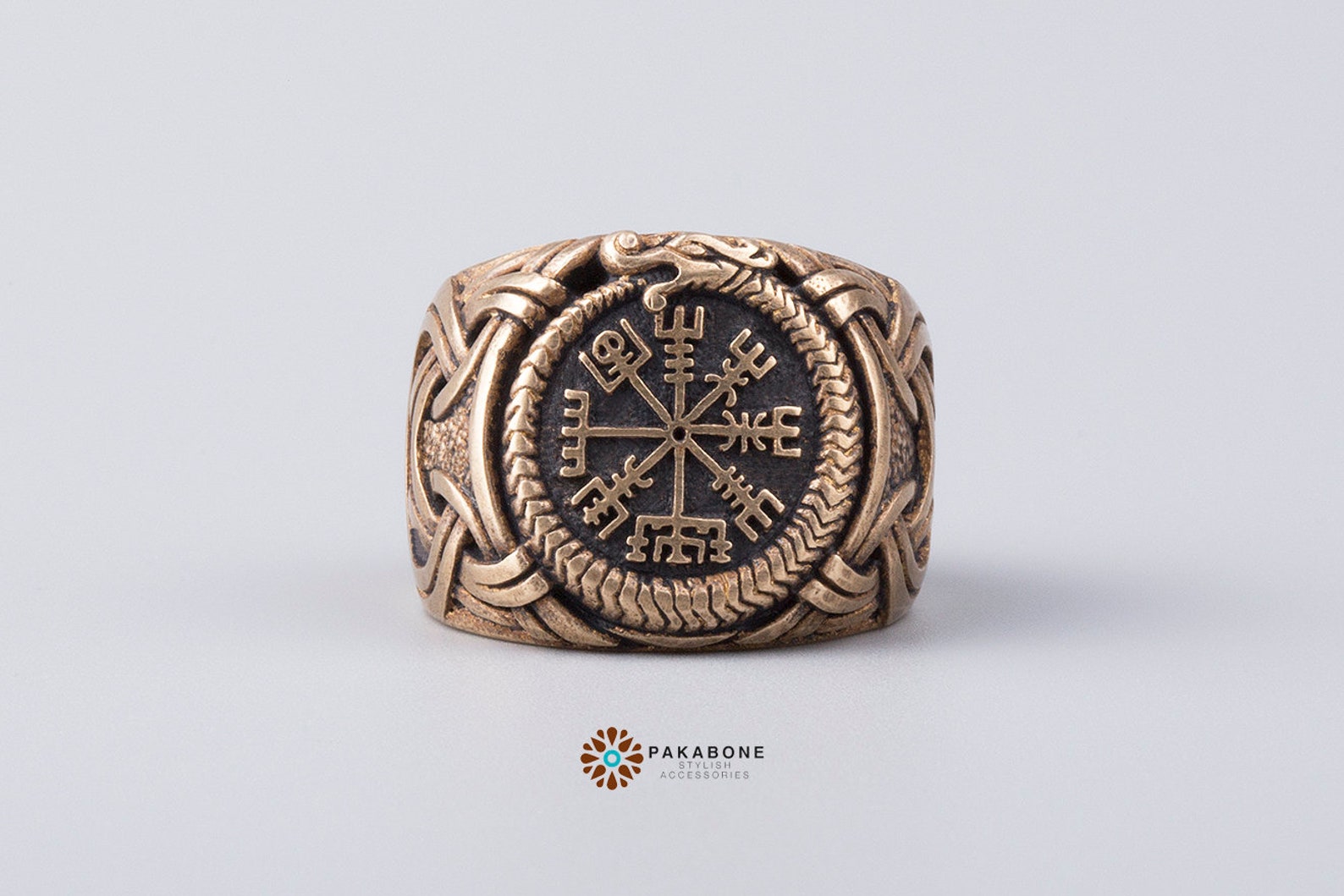 Viking Ring Vegvisir Norse Ring With Jormungandr Norse - Etsy