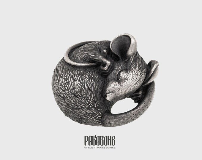 Silver Miniature Sleeping Mouse - Animal Sculpture Mouse - Collectible ...