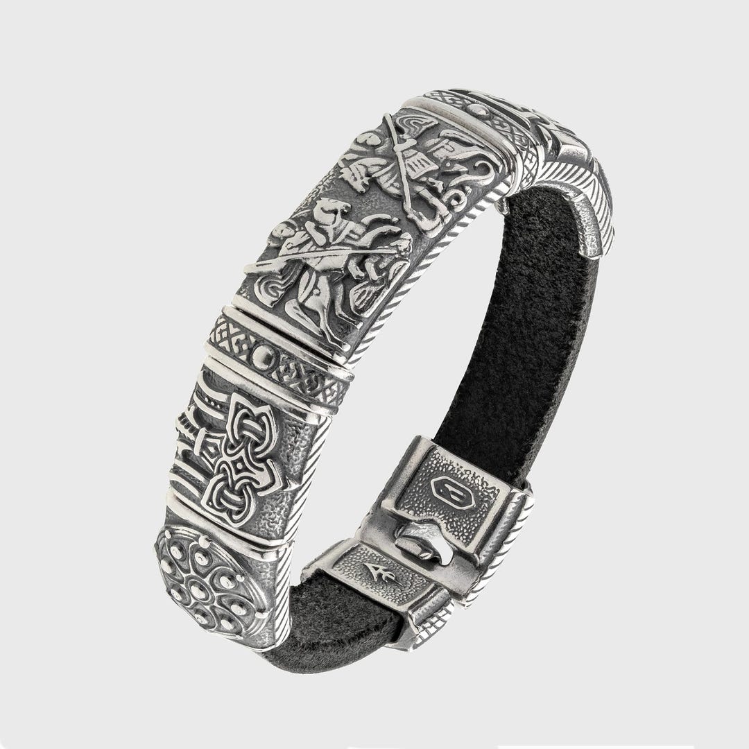 Sterling Silver Christian Bracelet, Trident Jewelry, Perun Axe Bracelet ...