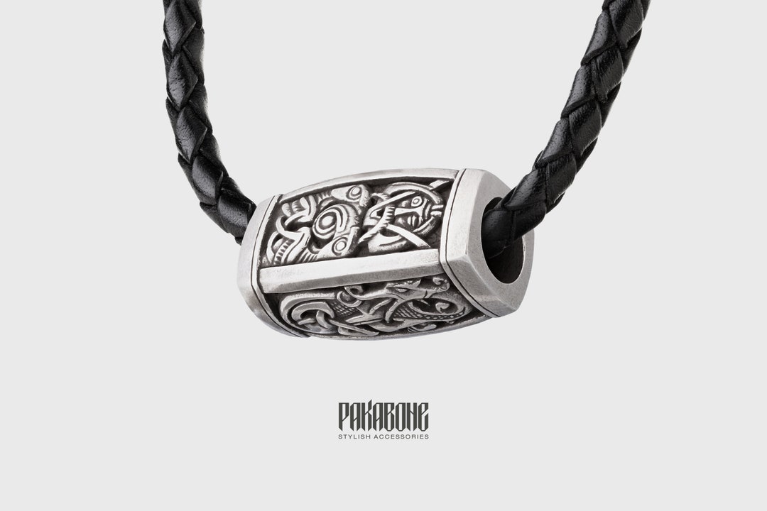 Viking Jewelry Big Silver Bead for Necklace or Bracelet: Odin Huginn ...