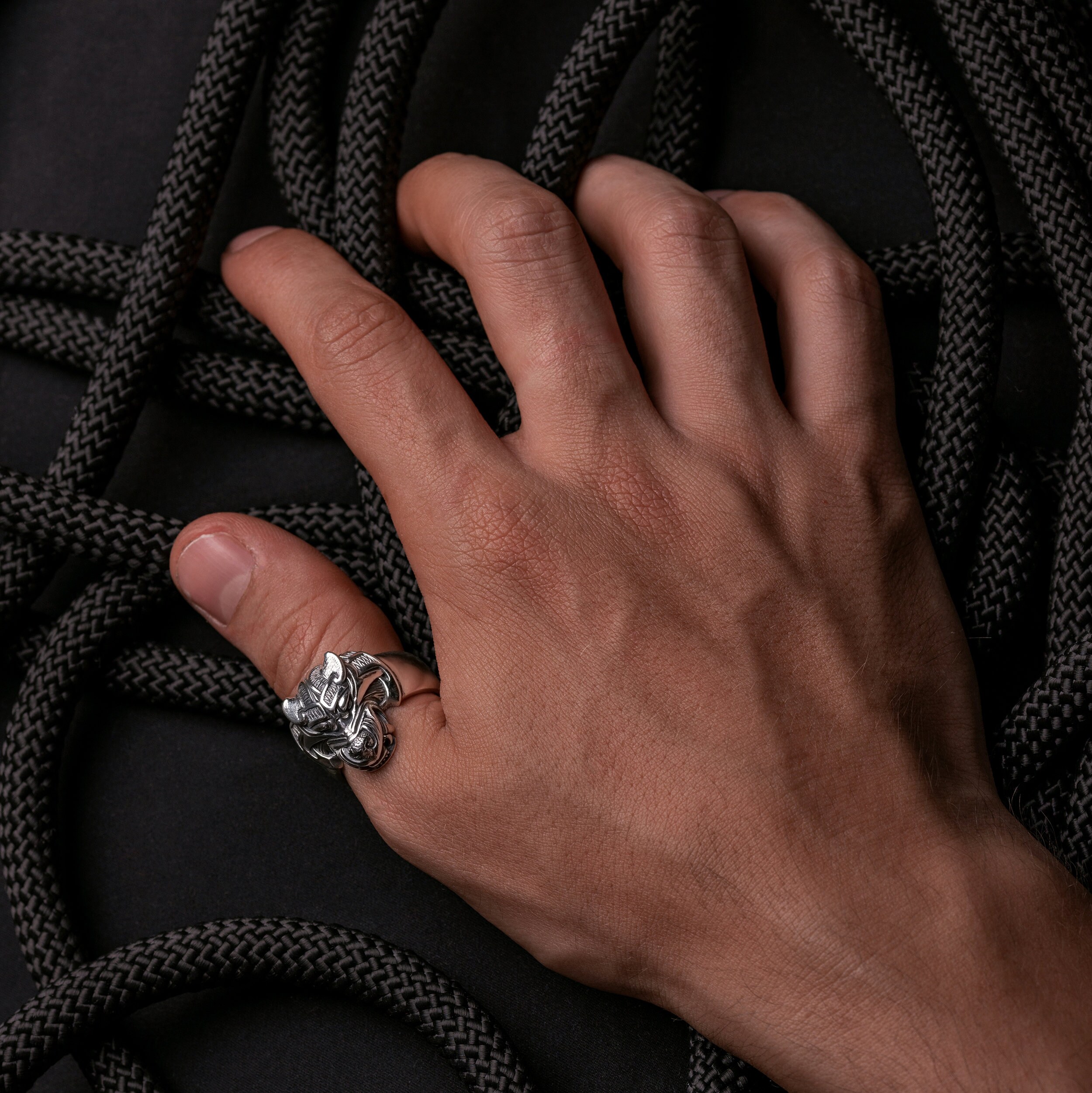 Viking Ring with Wolf Fenrir Norse Ring Magic Stave Norse | Etsy