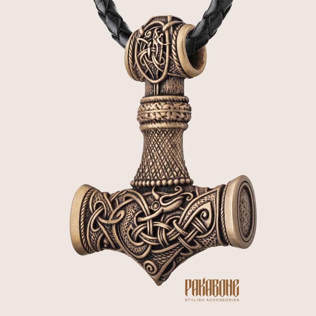 Bronze Viking Necklace Mjolnir Size Extra Large - Thor's Hammer Pendant ...