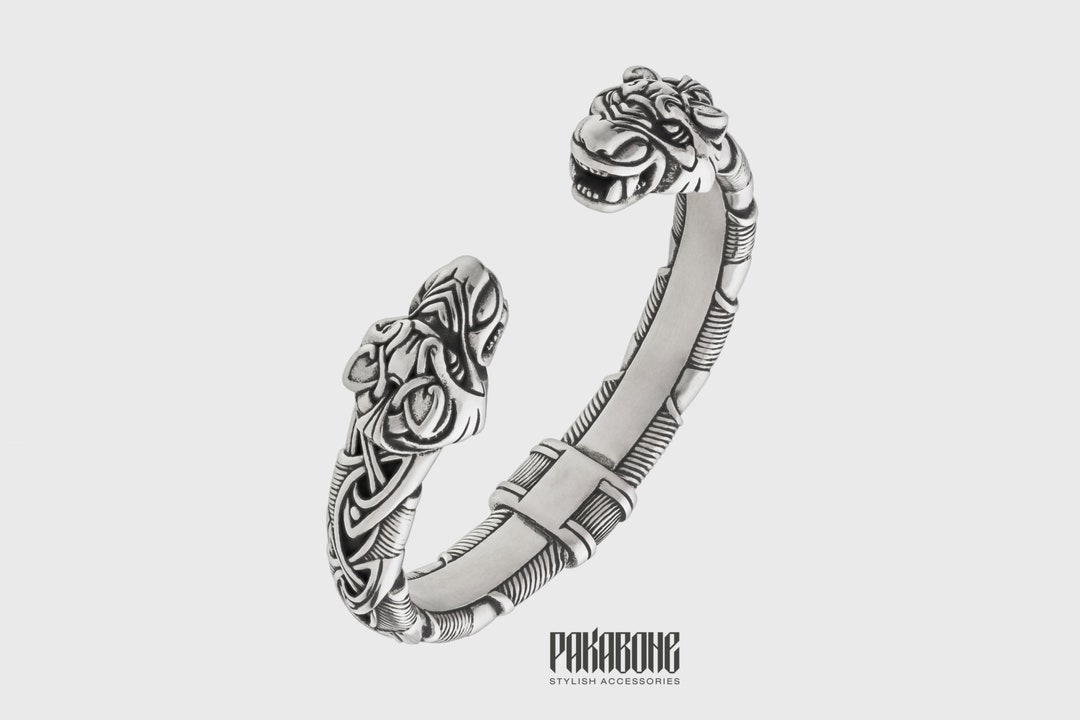 Viking Bracelet Sterling Silver - Norse Metal Arm Ring - Scandinavian ...