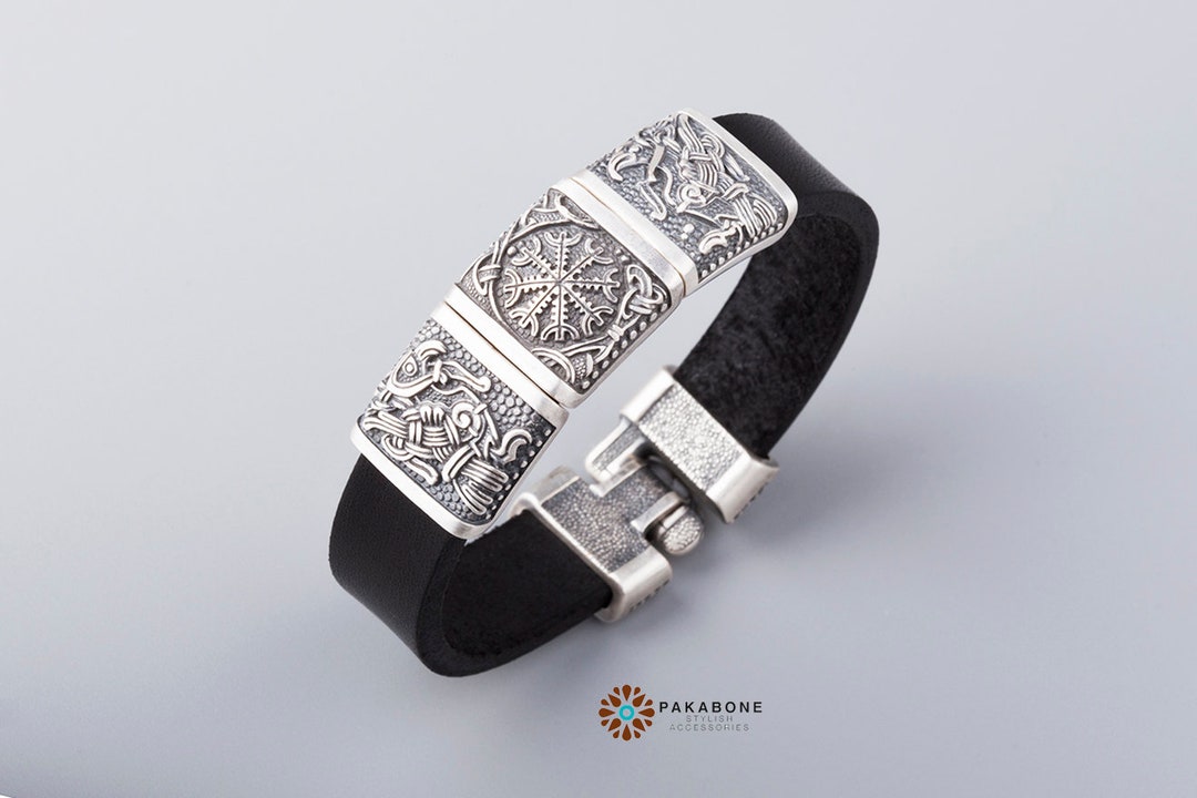 Viking Bracelet - Wristband With Charm Magical Symbols Characters ...