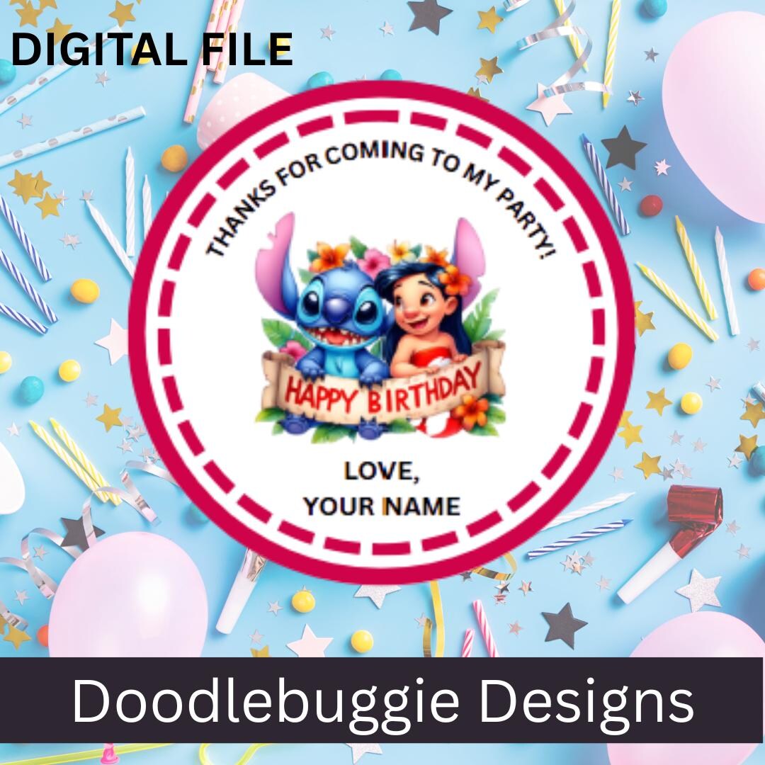 3" PDF DIGITAL FILE - Hawaiin Characters Favor Bag Stickers Editable ...