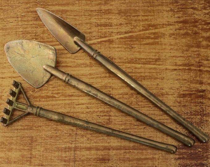 Vintage Garden Instruments, Brass Rake, Scoop and Spade, Handmade ...