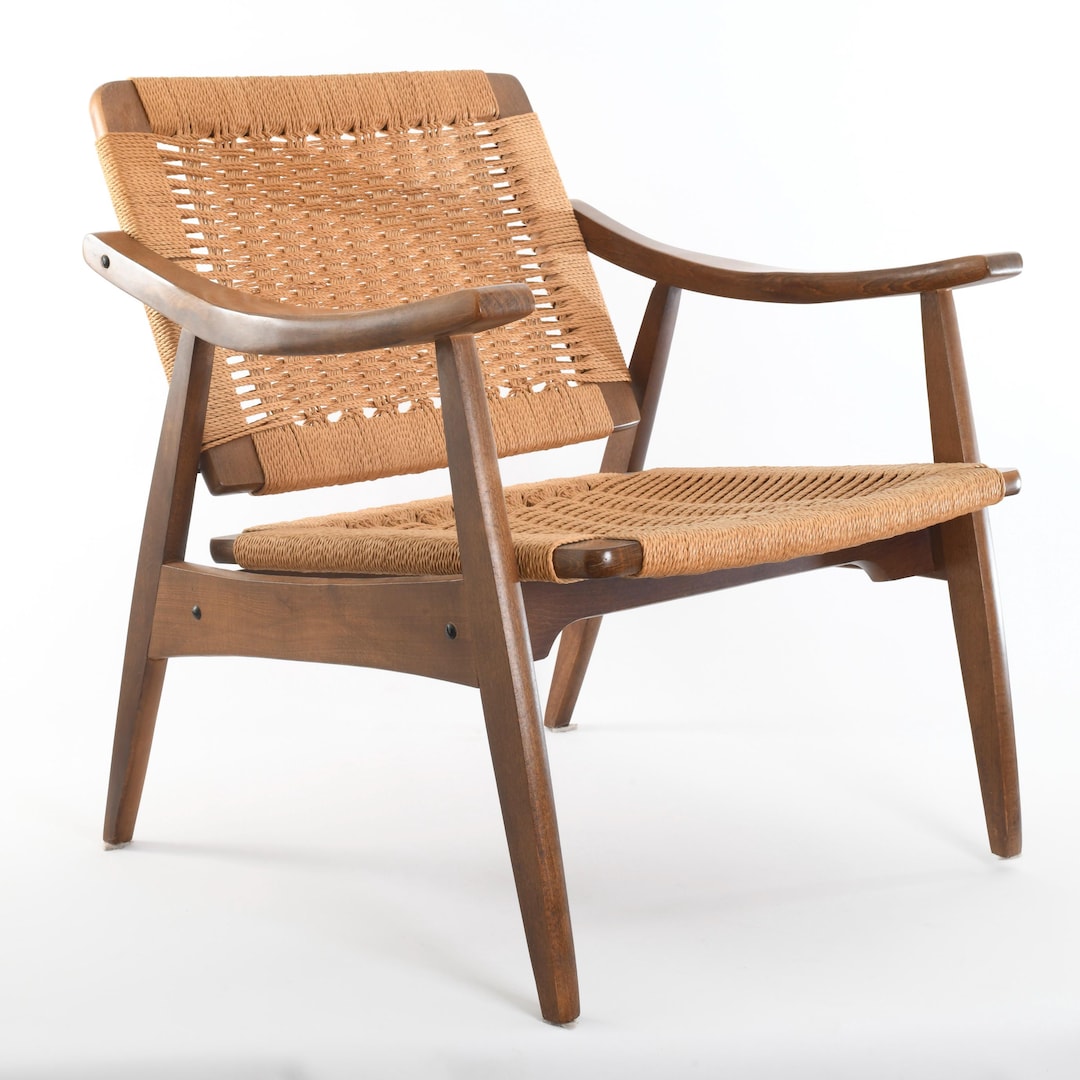 Vintage 1960s Danish Modern Rope Arm Chair | MCM 60s Living Room Chair ...