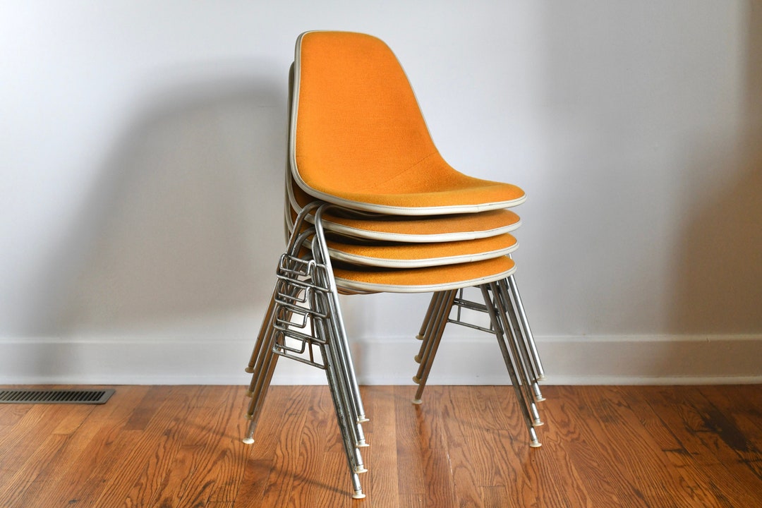 Vintage 1970s Orange off White Fiberglass Eames DSS Stacking Side ...