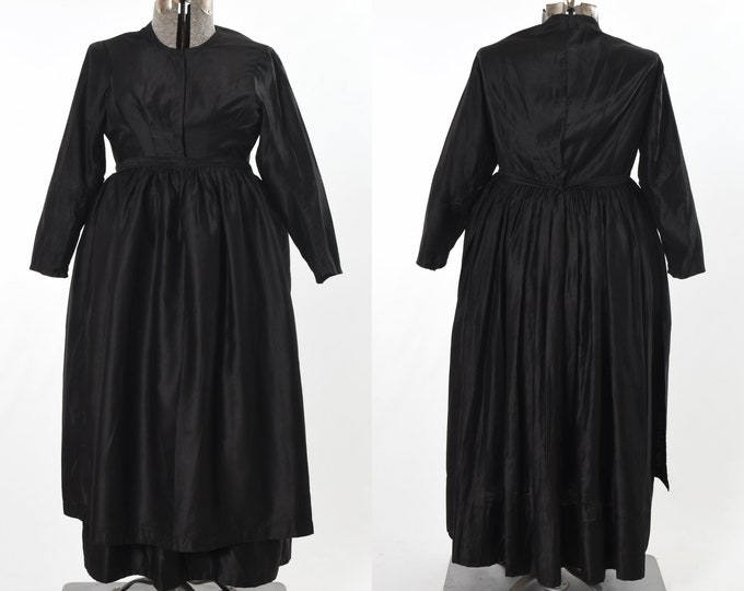 Antique 1800s Plus Size Victorian Black Polished Cotton Apron Dress Set ...